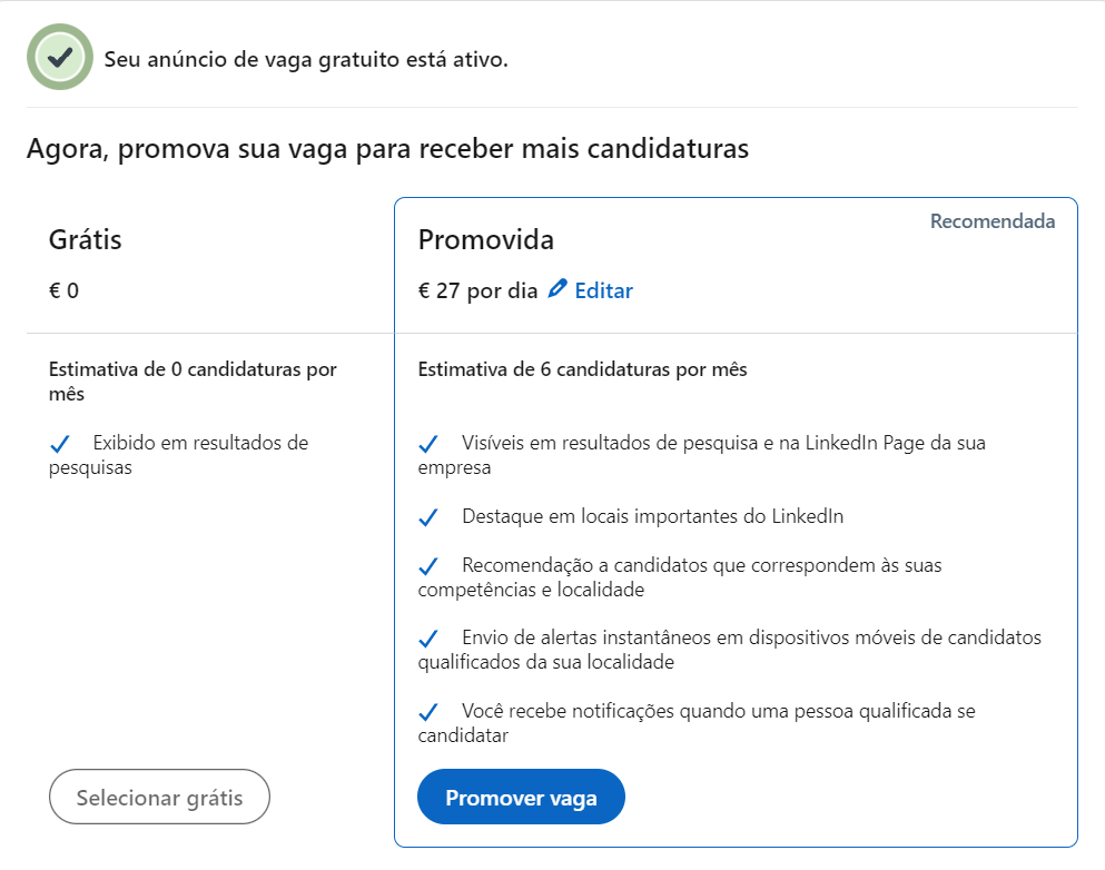 Vaga no LinkedIn: métodos e custos